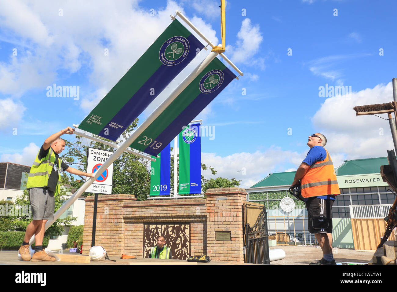 Wimbledon London, UK. 20th June, 2019. Banners with the names of ...
