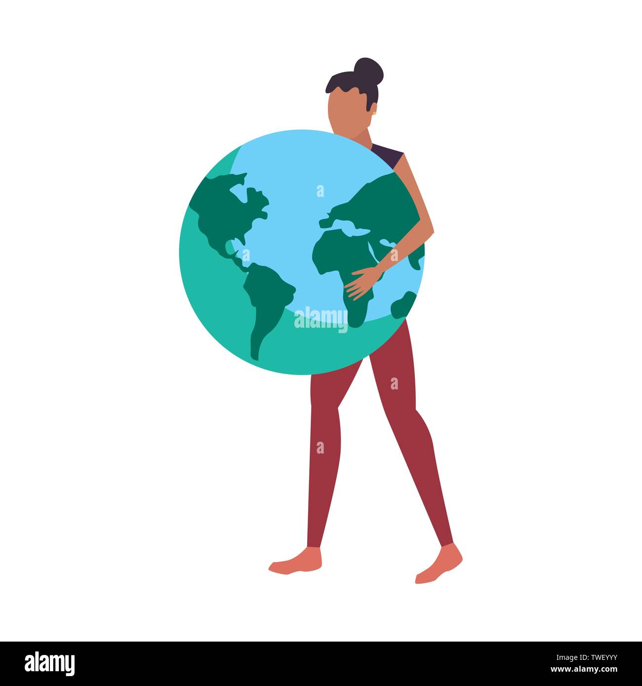 woman holding world globe map vector illustration Stock Vector Image ...