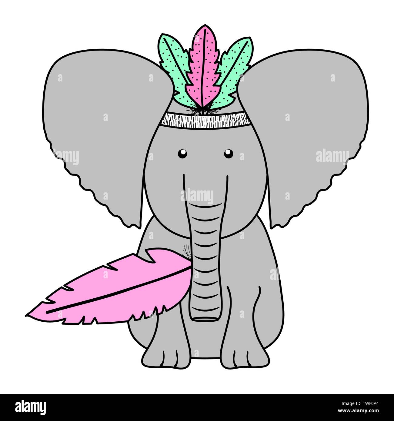 elephant with feathers hat bohemian style vector illustration design ...