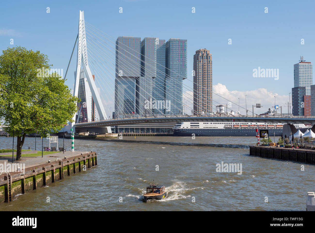 Rotterdam, Netherlands - May 11, 2019 : Skyline view from the new Meuse ...