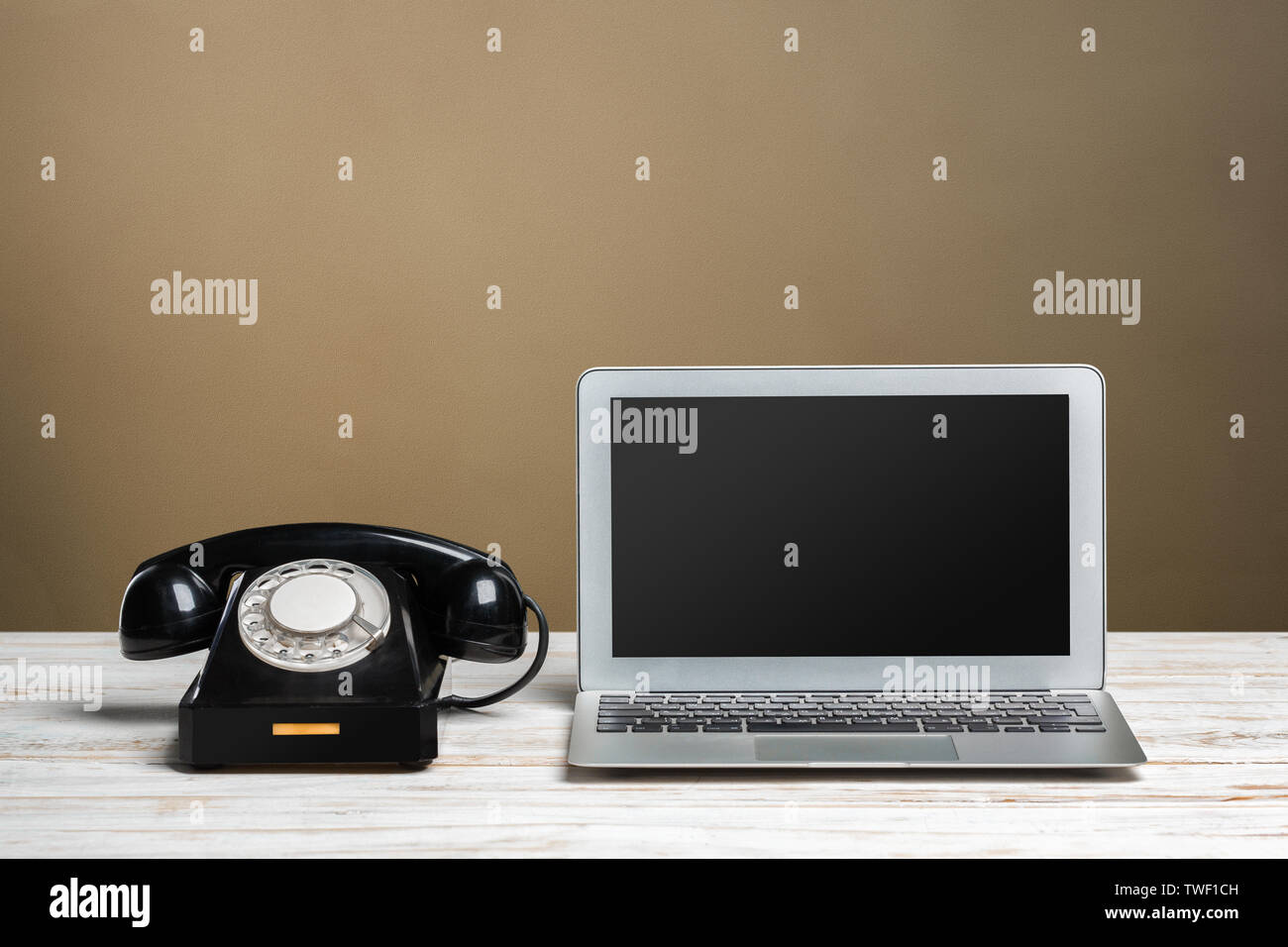 Workplace with modern desktop laptop Stock Photo - Alamy