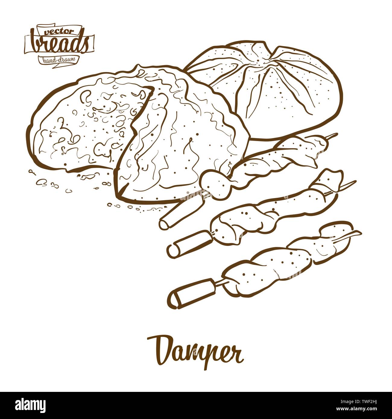 Damper bread vector drawing. Food sketch of Soda bread, usually known ...