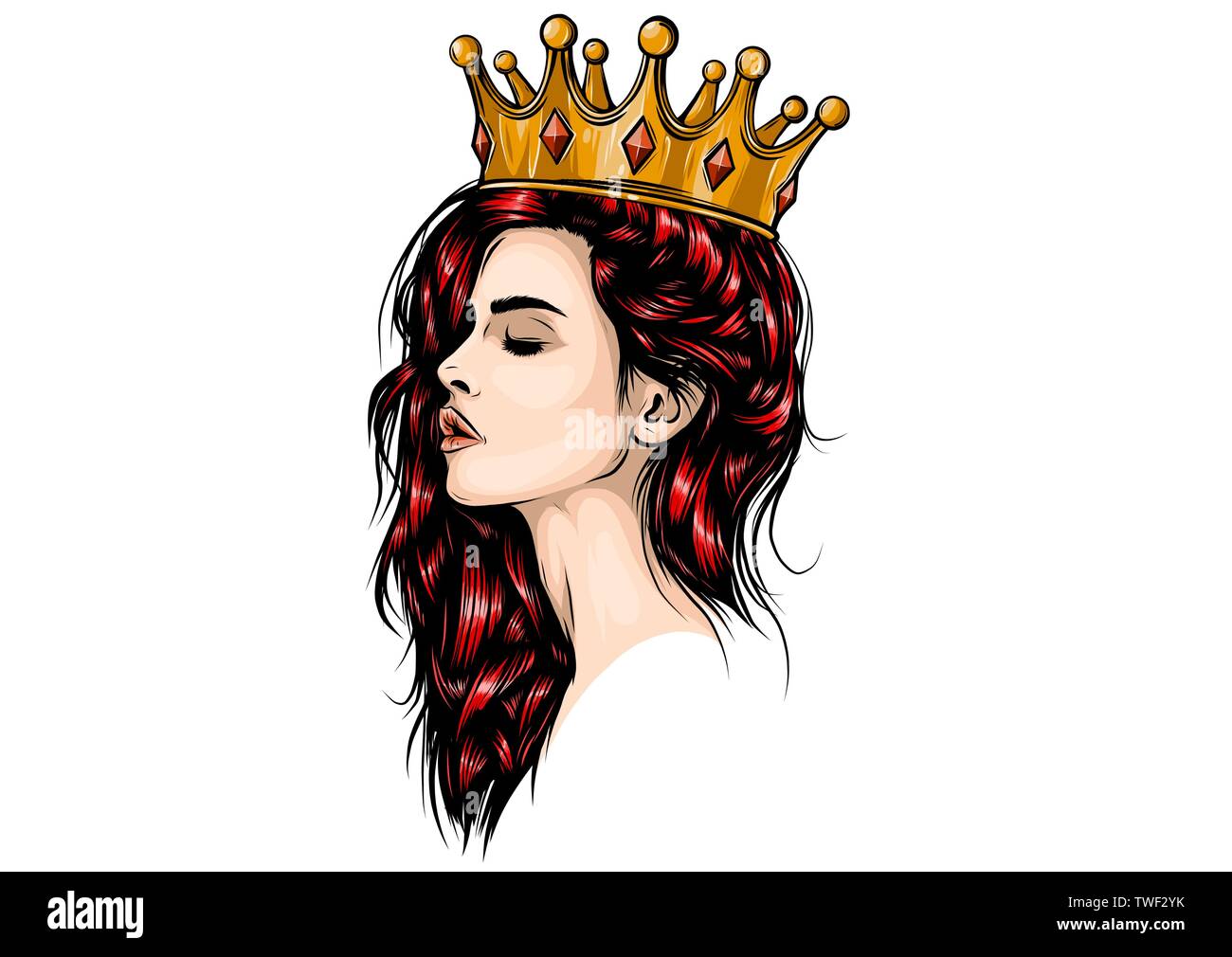 Beautiful girl in crown. Girl with long hair. Vector illustration for a ...