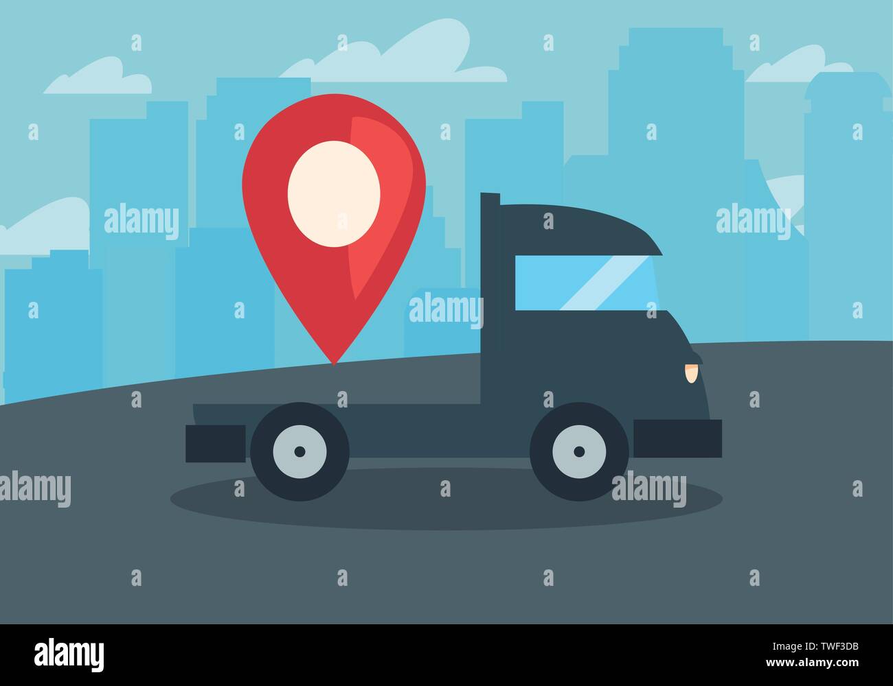 truck location pointer fast delivery vector illustration Stock Vector ...