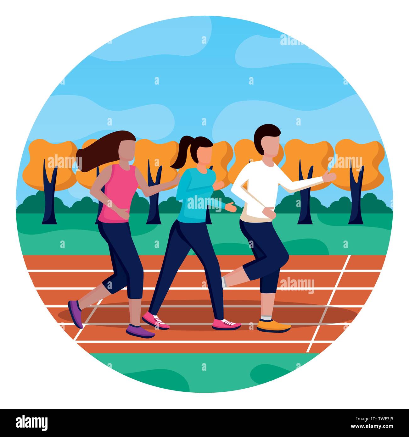 Group people jogging together Cut Out Stock Images & Pictures - Alamy