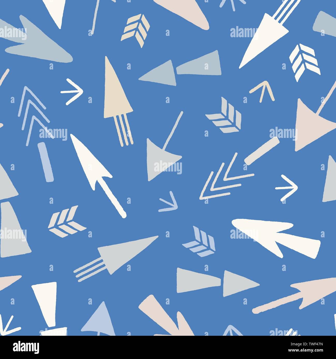 Seamless repeat of hand drawn arrows on a blue background. A vector ...