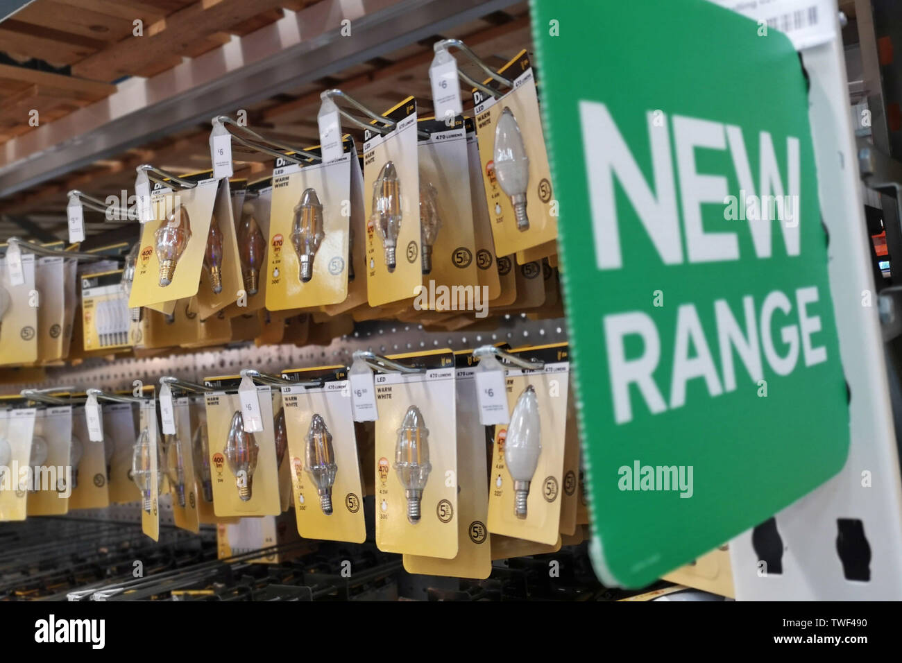 LED light bulbs on sale at a large store in Warwick, Warwickshire, UK ...