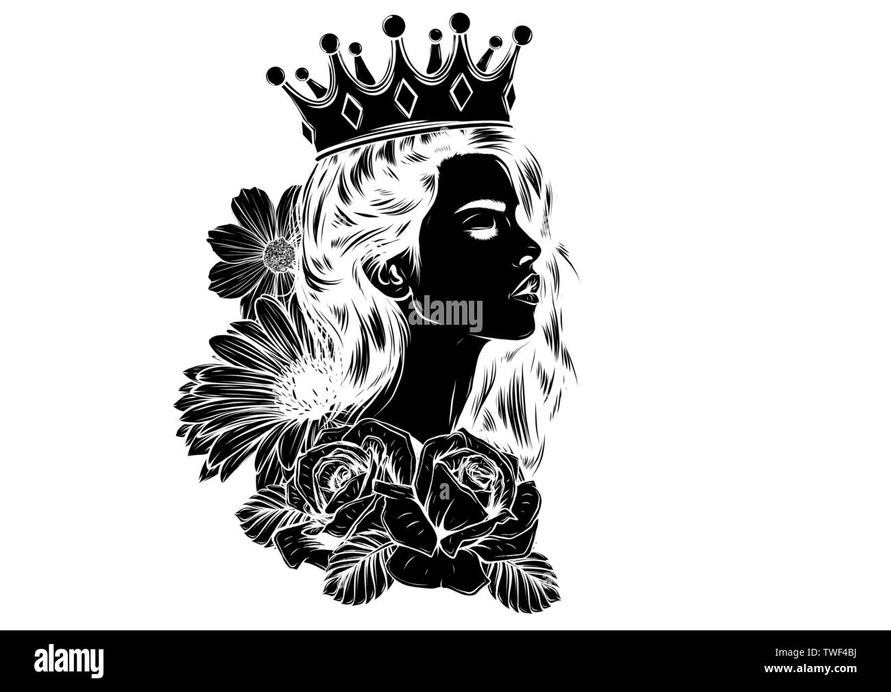 Beautiful girl in crown. Girl with long hair. Vector illustration for a ...