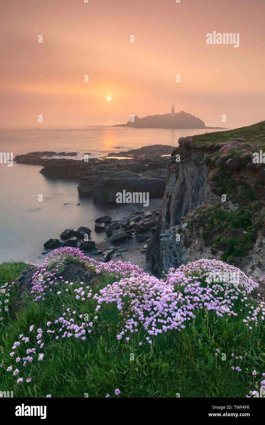 Godrevy Lighthouse captured shortly before sunset Stock Photo - Alamy
