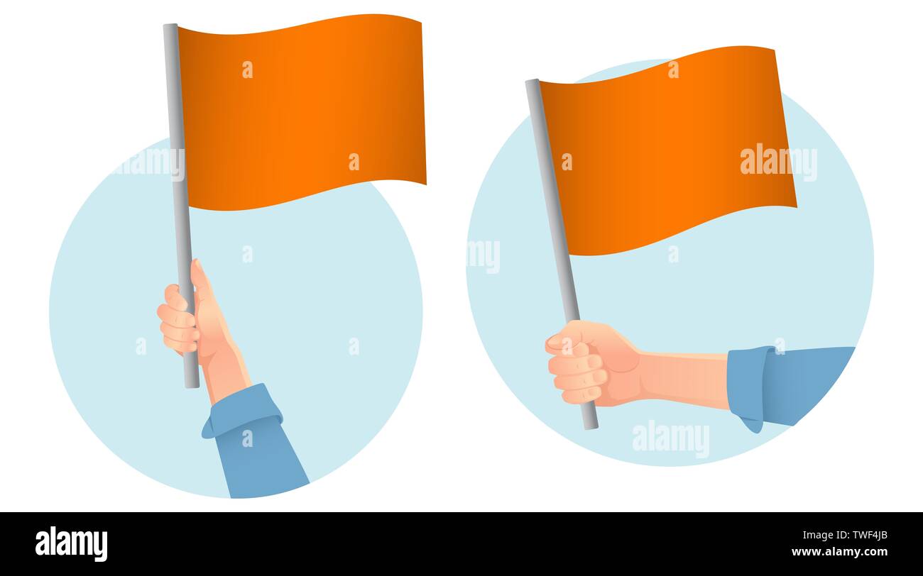 Orange flag in hand. illustration of orange flag Stock Photo - Alamy