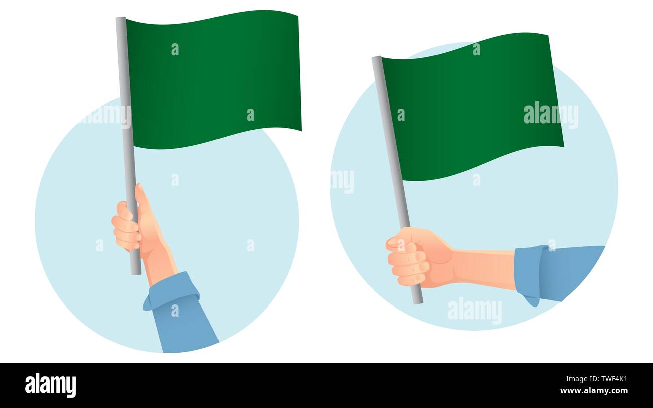 Green flag in hand. illustration of green flag Stock Photo - Alamy