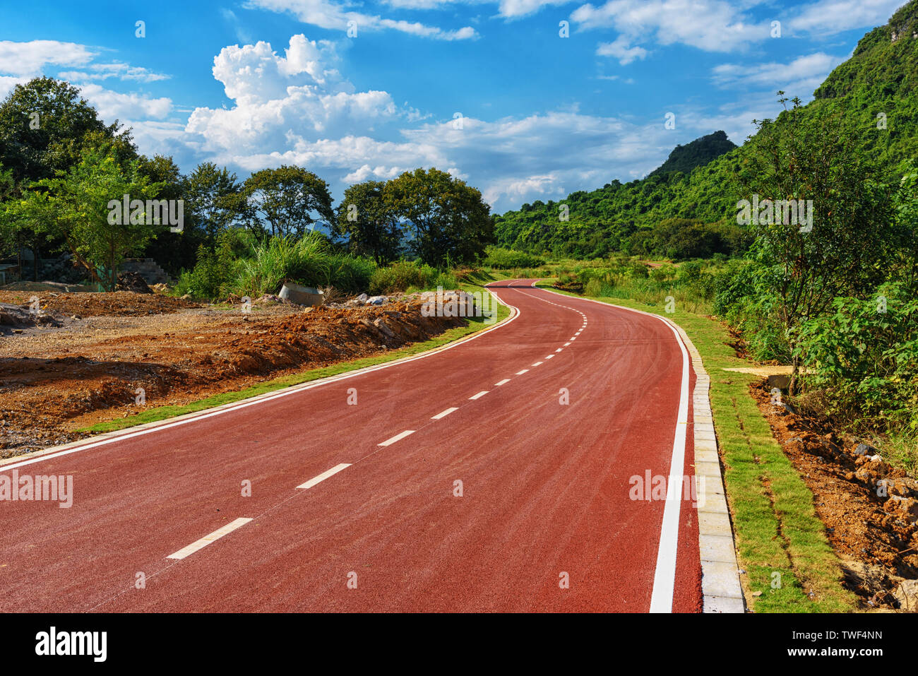 Road no one makes asphalt guide. Lawn and rural nature nature landscape ...