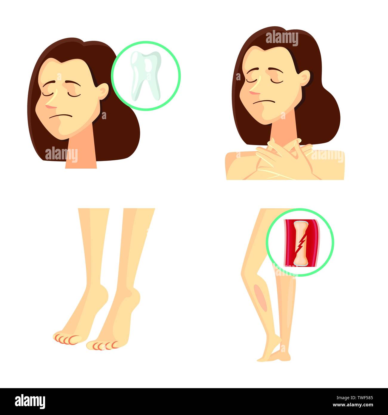 Vector design of pain and disease sign. Collection of pain and injury ...
