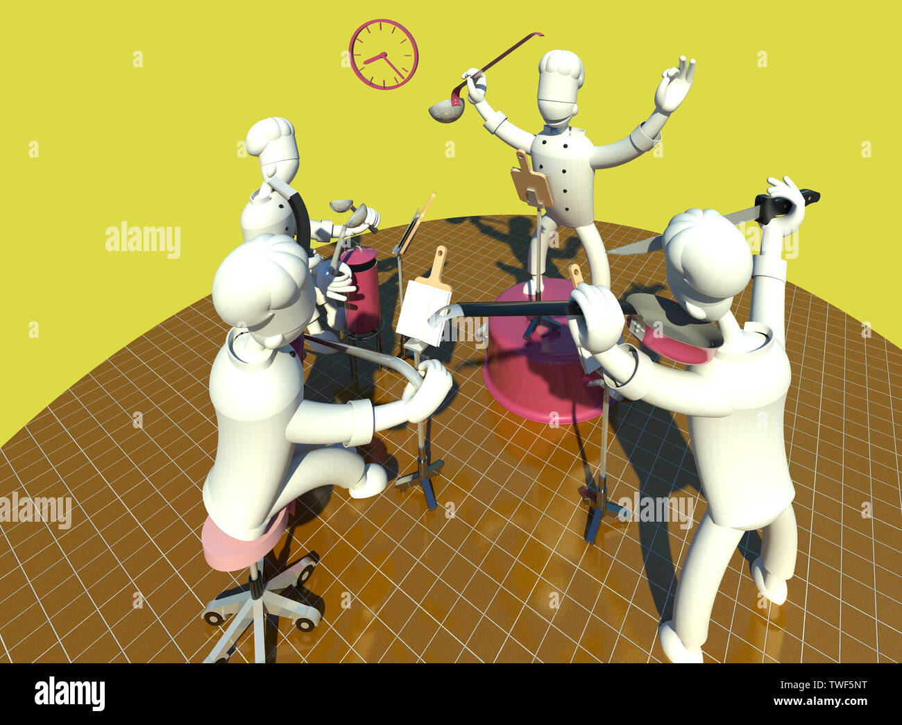 Chef kitchen conducting trio of cook characters 3D illustration 1 ...