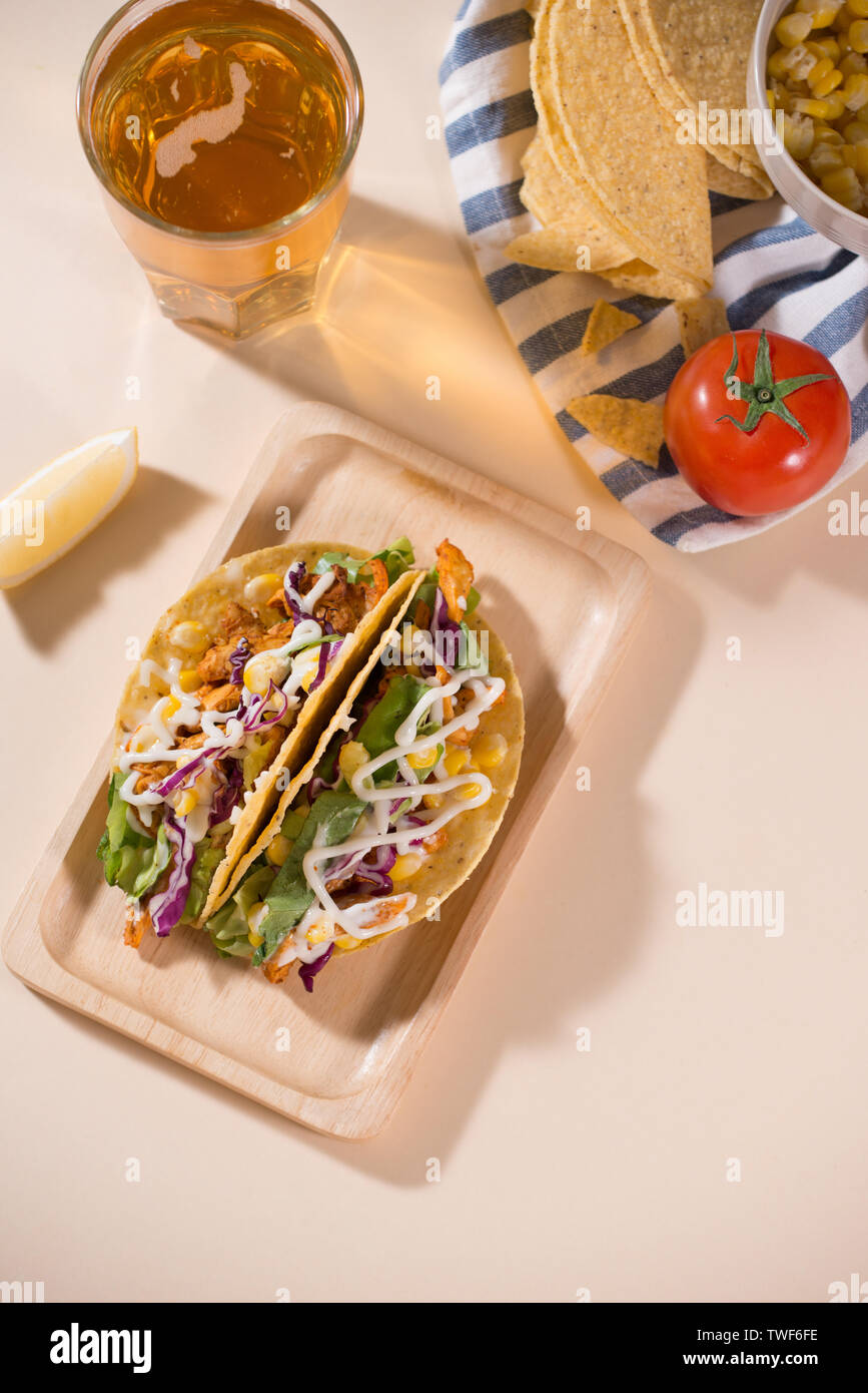 Traditional mexican taco with meat and vegetables. Latin american food ...