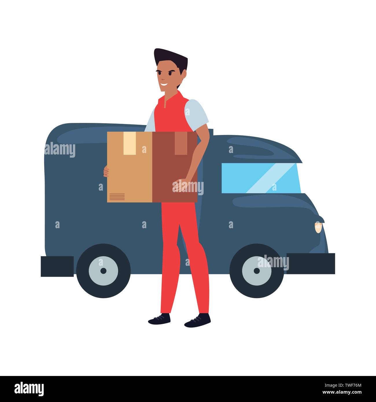 man loading box in delivery truck logistic vector illustration Stock ...