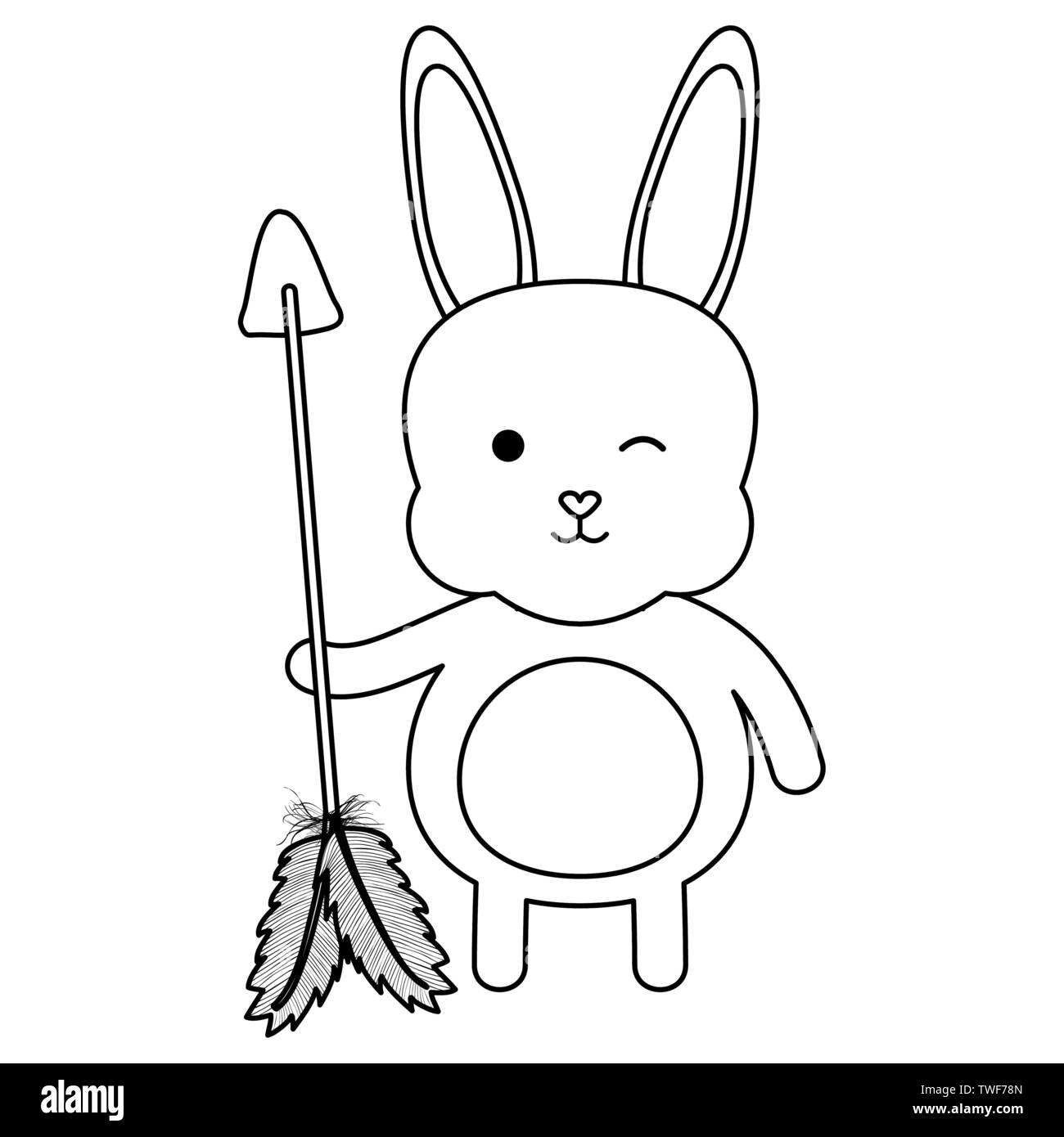 cute little rabbit with arrows and feathers vector illustration design ...