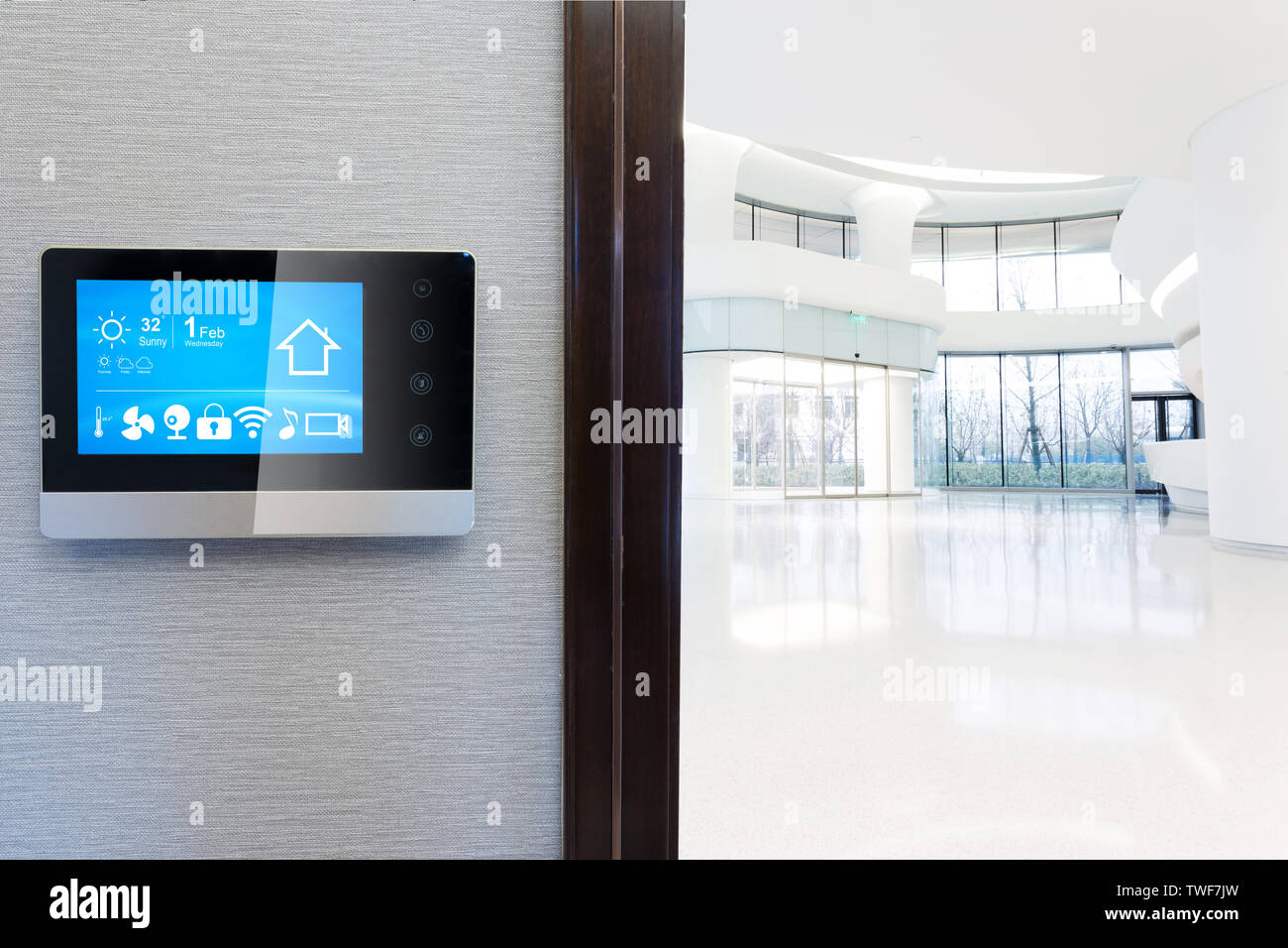 smart screen with smart home with modern hall Stock Photo - Alamy