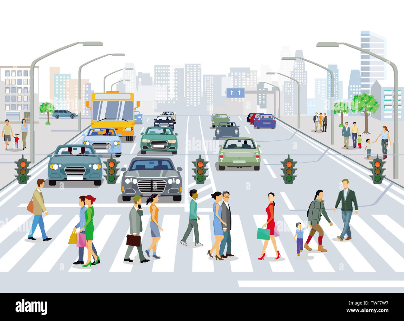 Road traffic with pedestrians and cars on urban street Stock Photo - Alamy