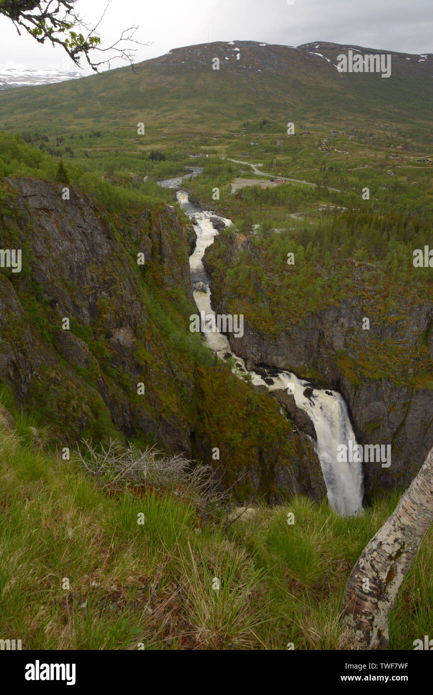 norway voringfossen green valley panorama view, voringfossen waterfalls ...