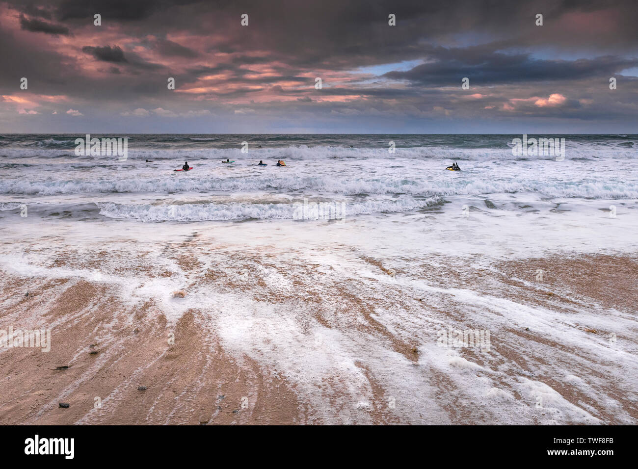 A spectacular sunset over Fistral Beach in Newquay in Cornwall Stock ...