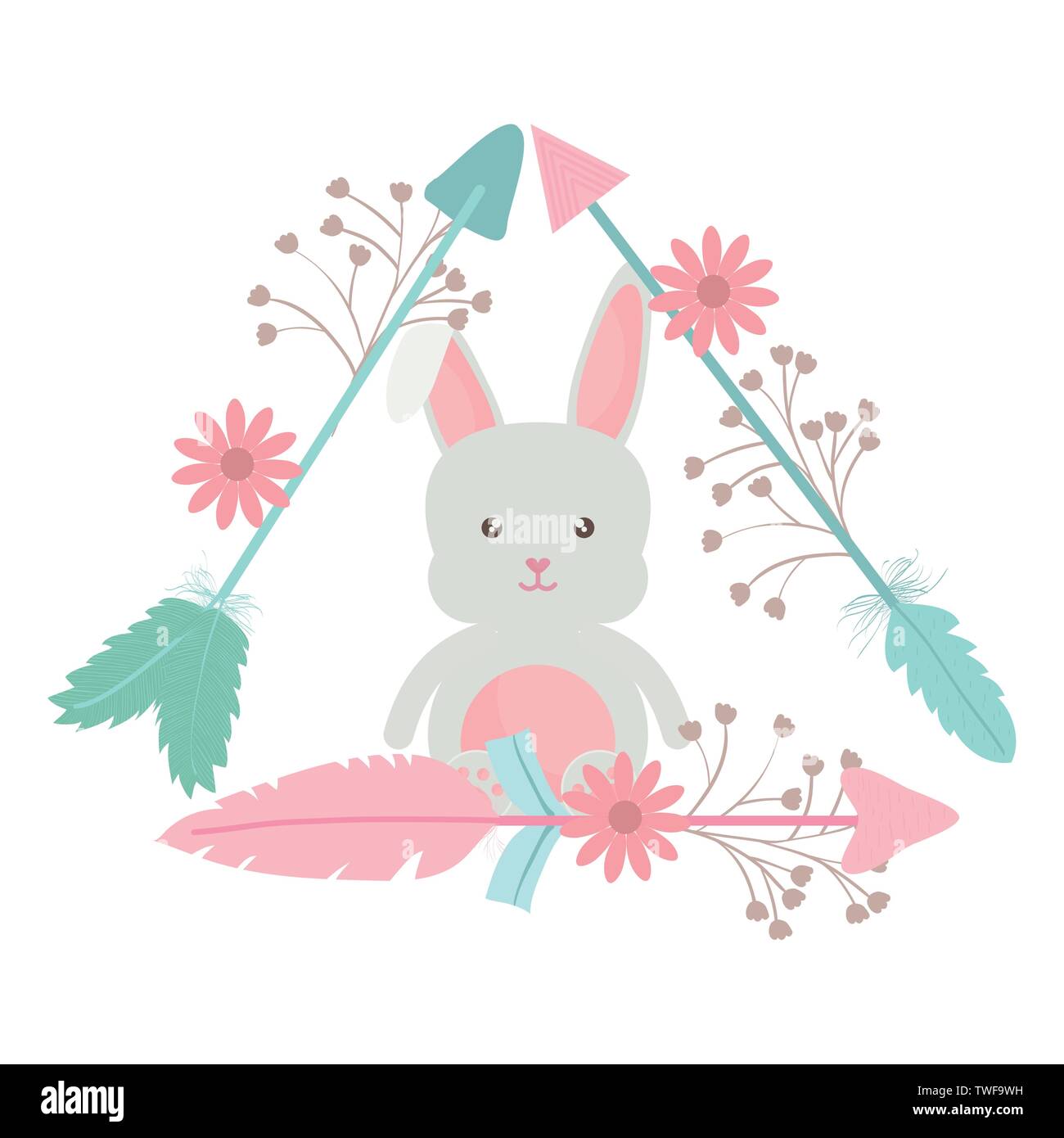 cute little rabbit with flowers and arrows vector illustration design ...