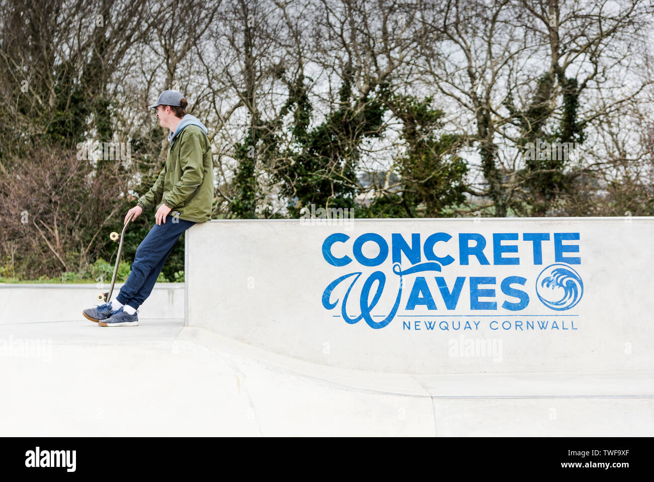 A skateboarder relaxing at Concrete Waves Skateboard Park in Newquay in ...