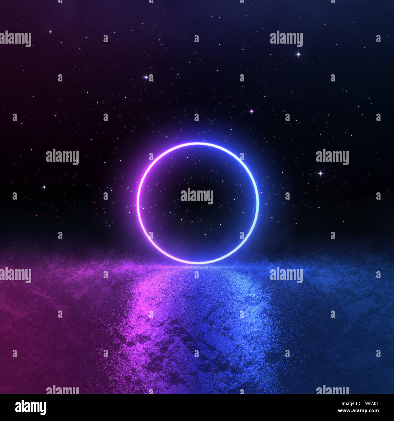 Sci Fi pink blue neon light, energy source, 3d render, abstract ...