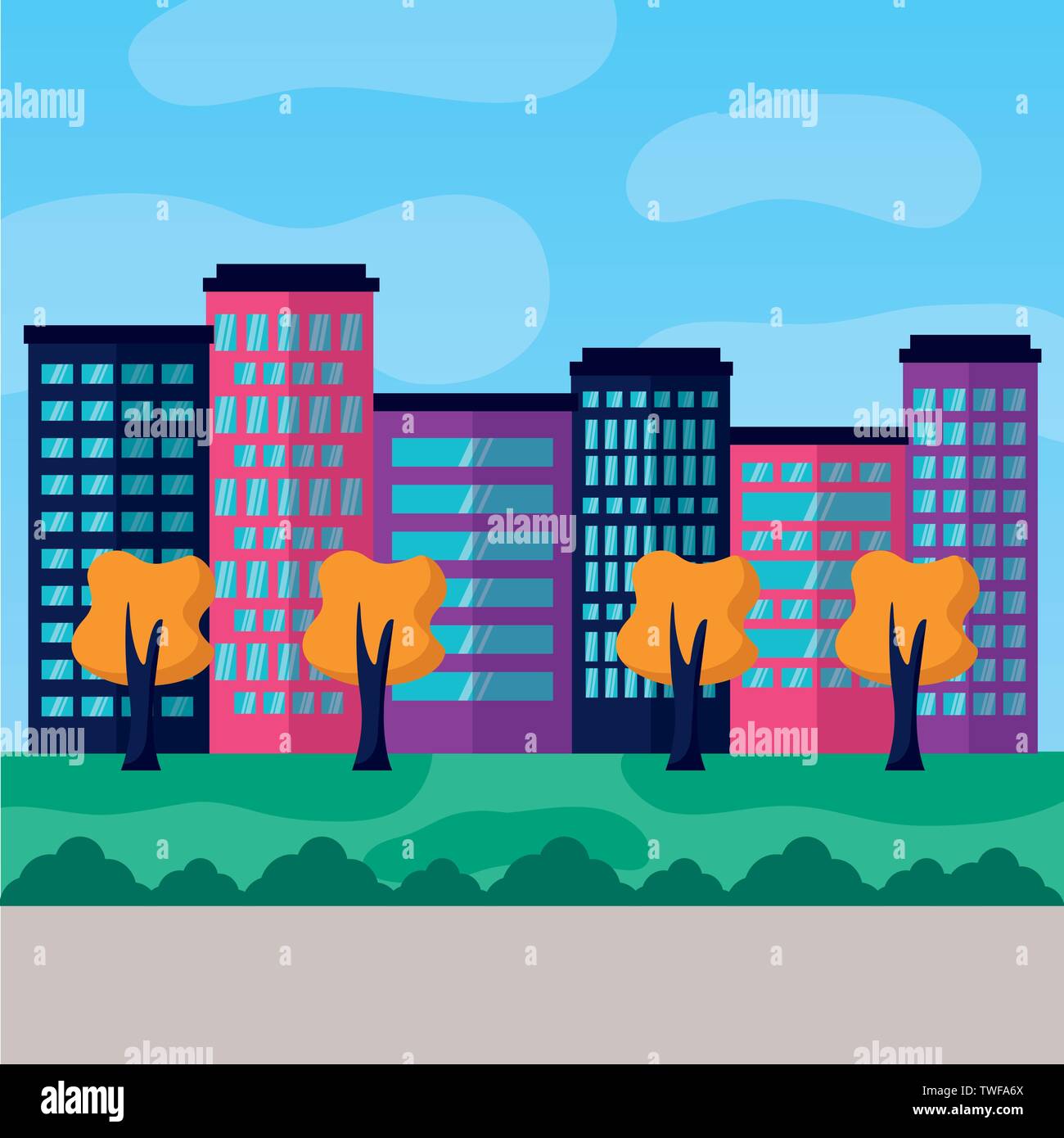 cityscape urban buildings tree park meadow Stock Vector Image & Art - Alamy