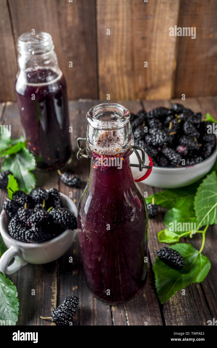 Mulberry Shrub, Juice or liqueur in glass bottles, with fresh ...