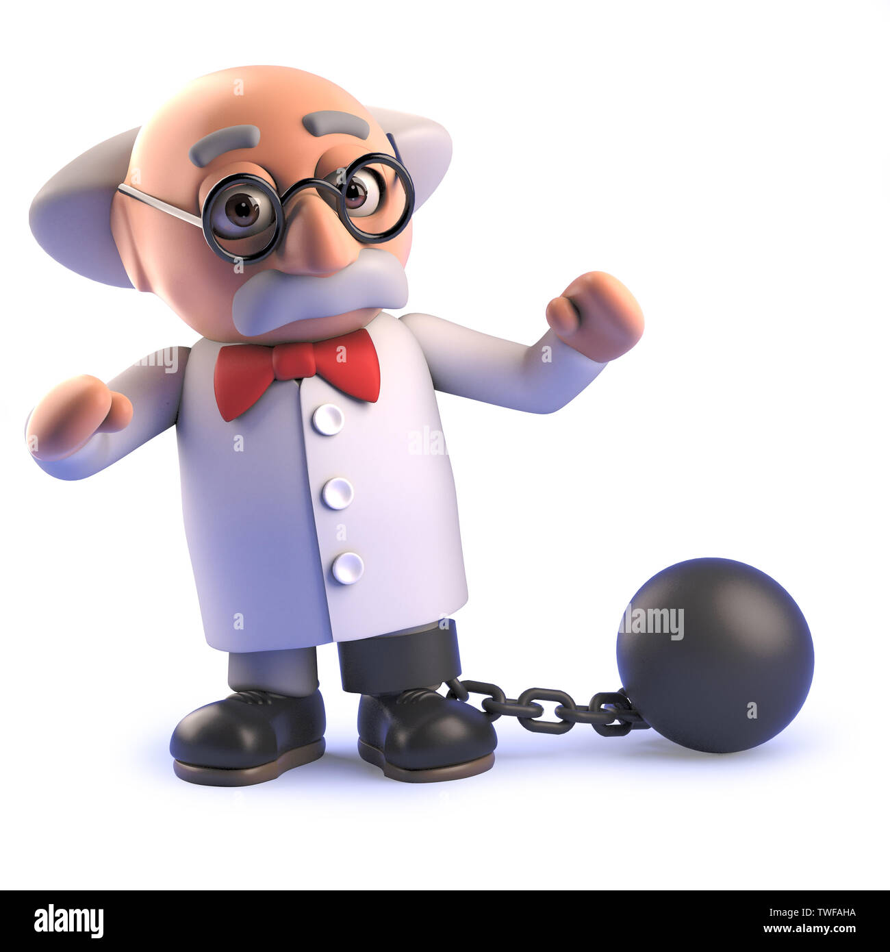Rendered 3d image of a cartoon crazy mad scientist in 3d wearing a ball ...