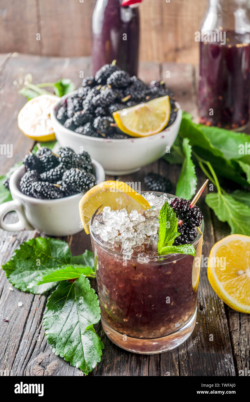 Homemade iced mulberry lemonade or mojito cocktail, with fresh ...