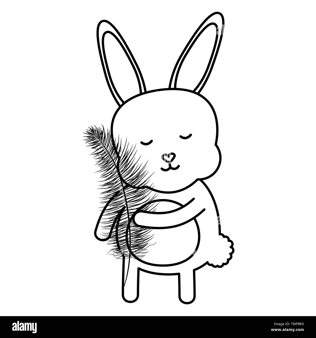 cute little rabbit lifting feather character vector illustration design ...