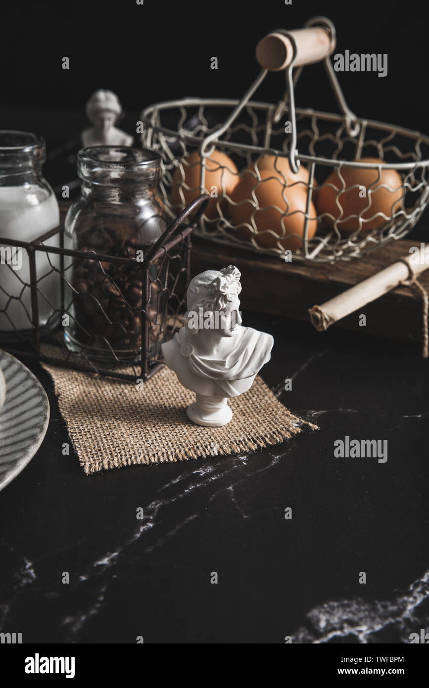 Cereal milk egg plaster statue Stock Photo - Alamy