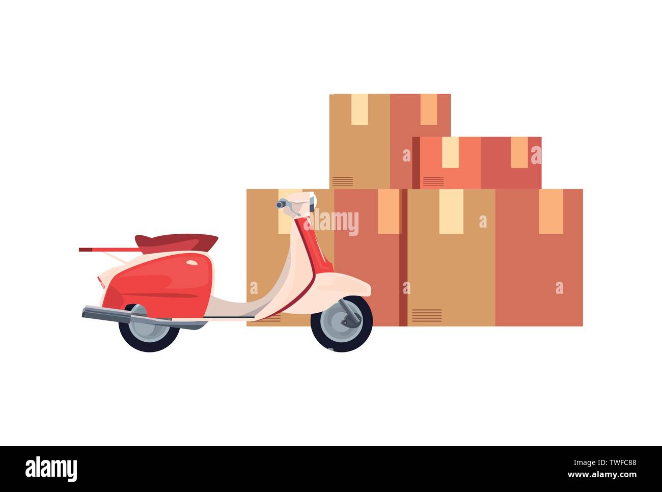 motorcycle cardboard boxes fast delivery logistic vector illustration ...