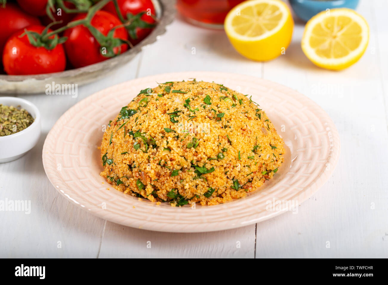 Traditional turkish food bulgur salad Stock Photo - Alamy
