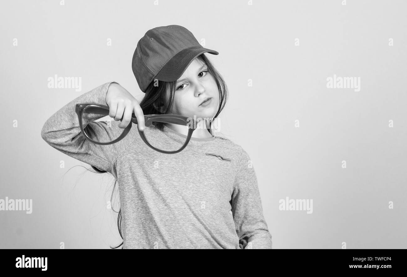 Cute little girl wearing glasses Black and White Stock Photos & Images ...