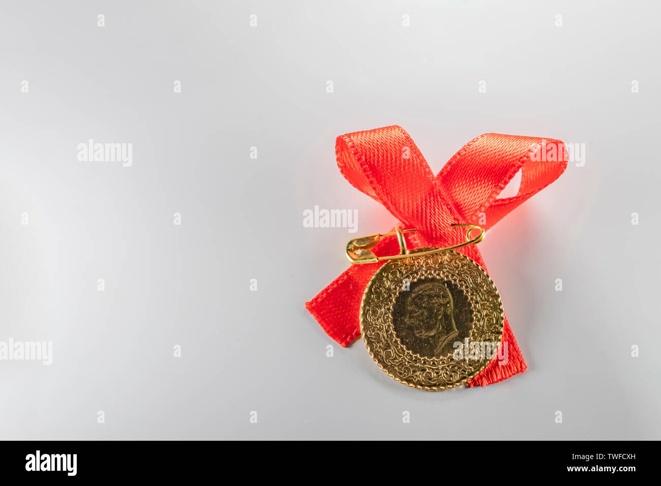 close up half Turkish gold lira on the white background Stock Photo - Alamy