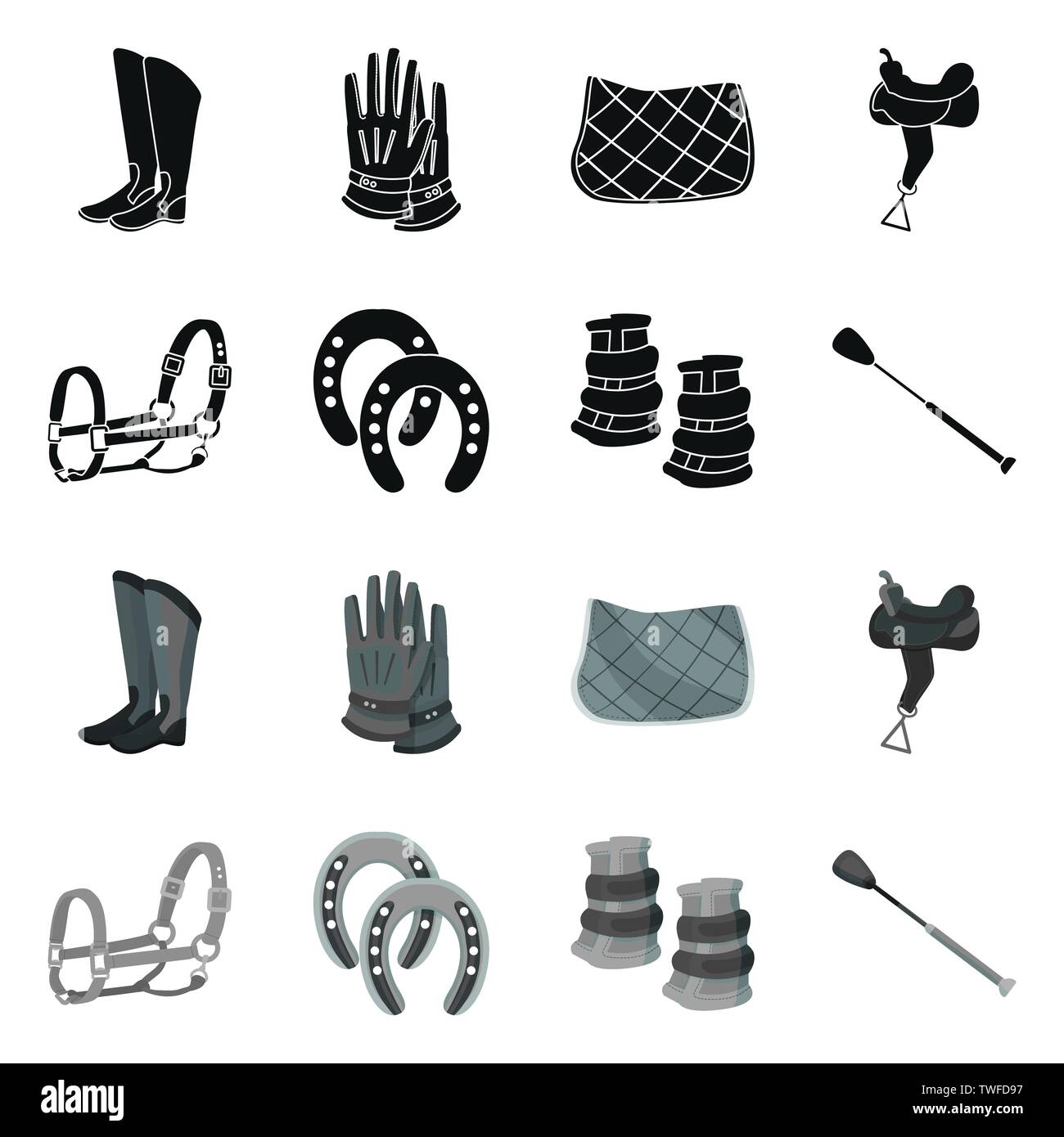 Isolated object of equipment and riding icon. Set of equipment and ...