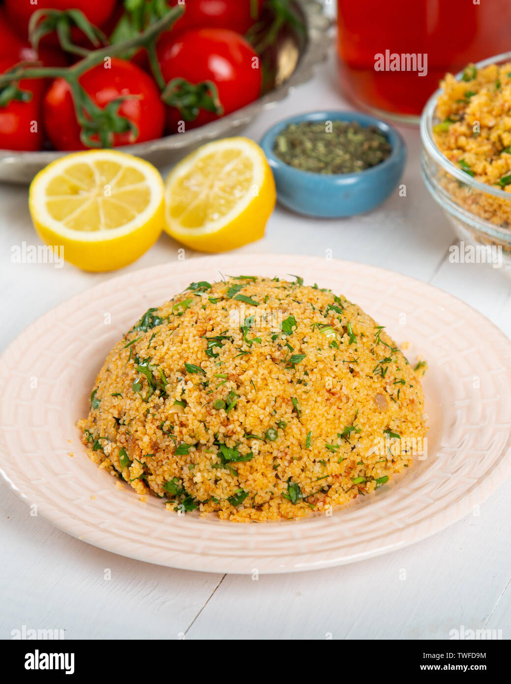 Traditional turkish food bulgur salad Stock Photo - Alamy