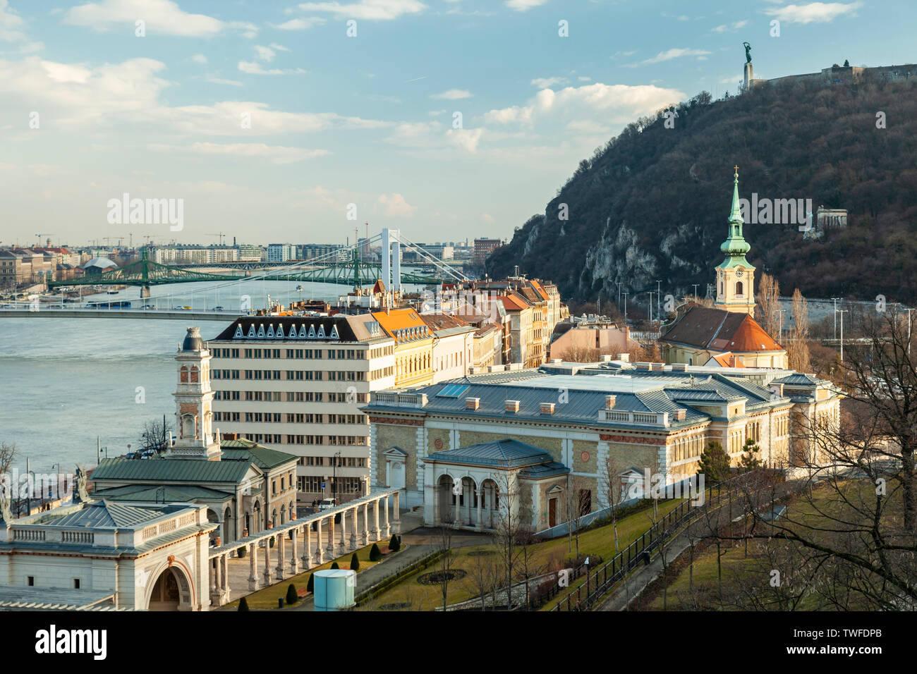 Early spring in Budapest with Gellert Hill in the distance Stock Photo ...