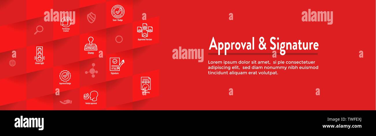 Approval and Signature Icon Set & Web Header Banner Stock Vector Image ...