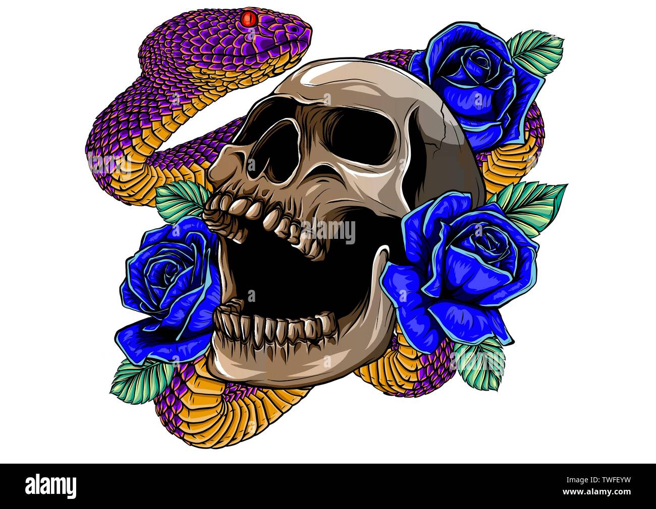 Skull Drawings With Roses In Color