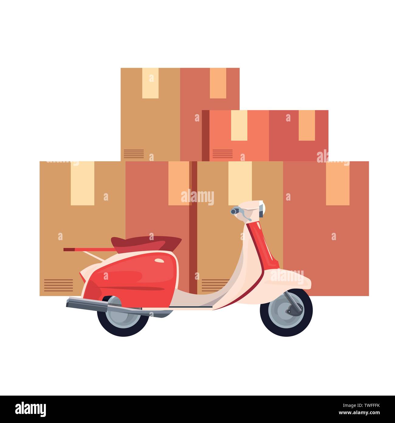 motorcycle cardboard boxes fast delivery logistic vector illustration ...