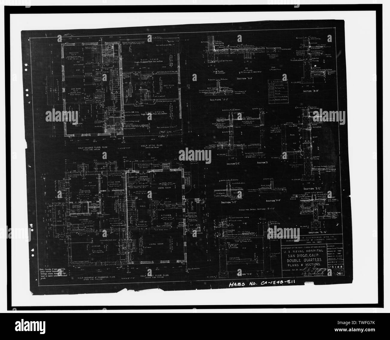 PLANS AND SECTIONS, DRAWING NO. 103061 - U.S. Naval Hospital, Double ...