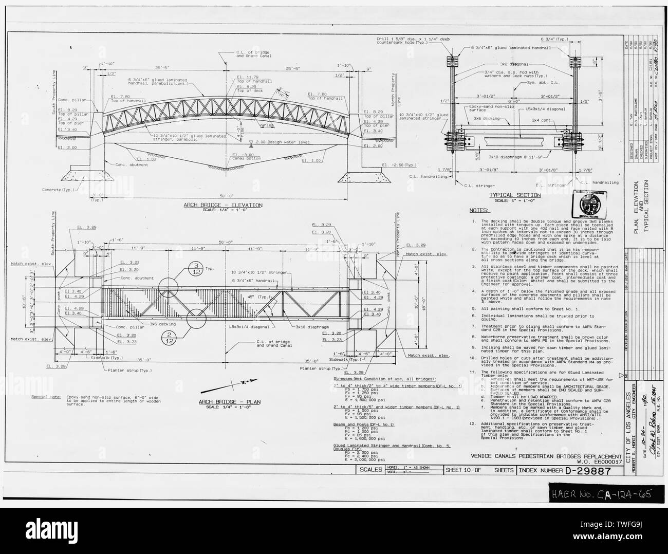 PLANS FOR PROPOSED ARCHED BRIDGE OVER GRAND CANAL AT 25TH AVENUE Plan ...