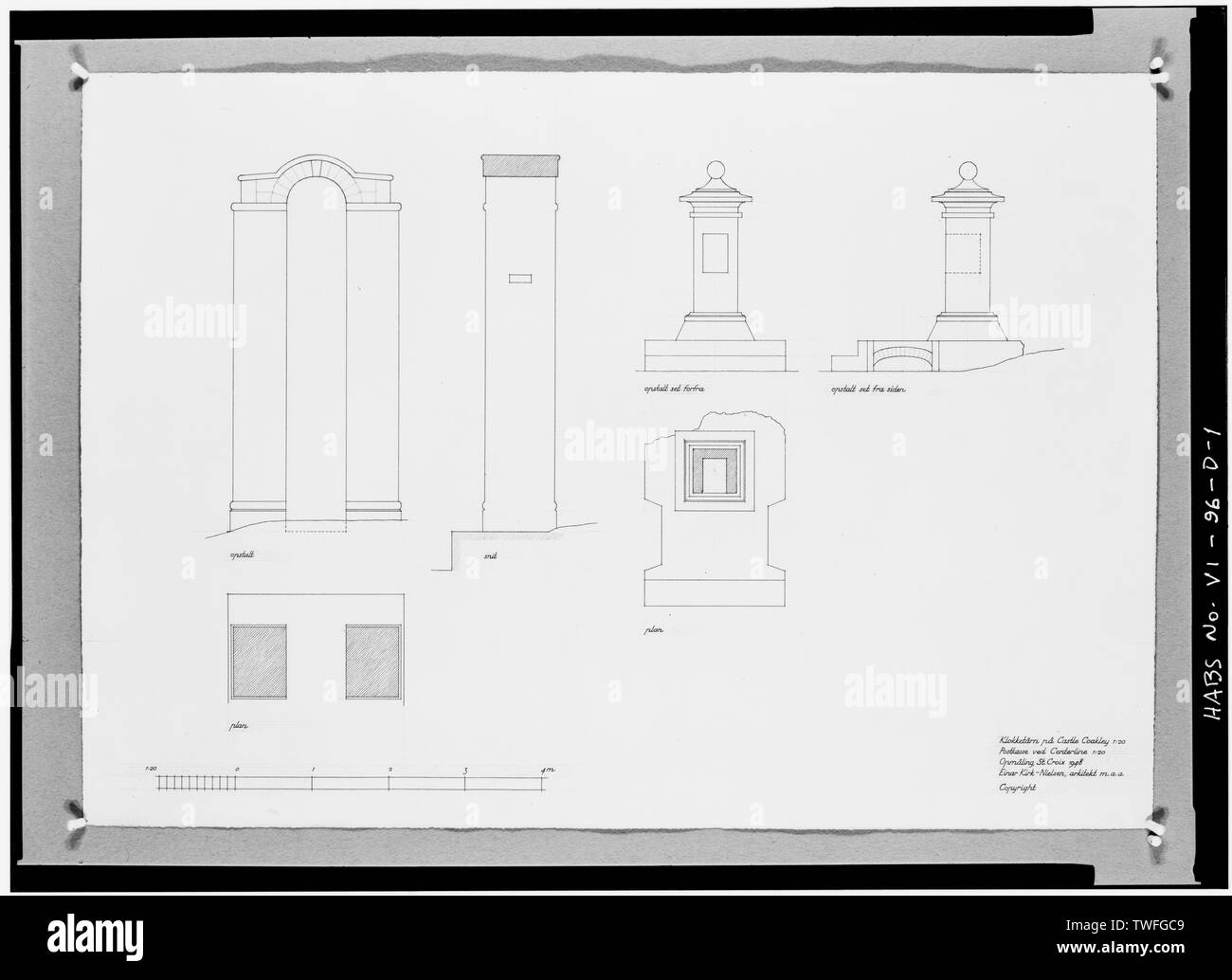 PLANS, ELEVATIONS AND SECTIONS OF A BELL TOWER AND A LETTERBOX - Castle ...