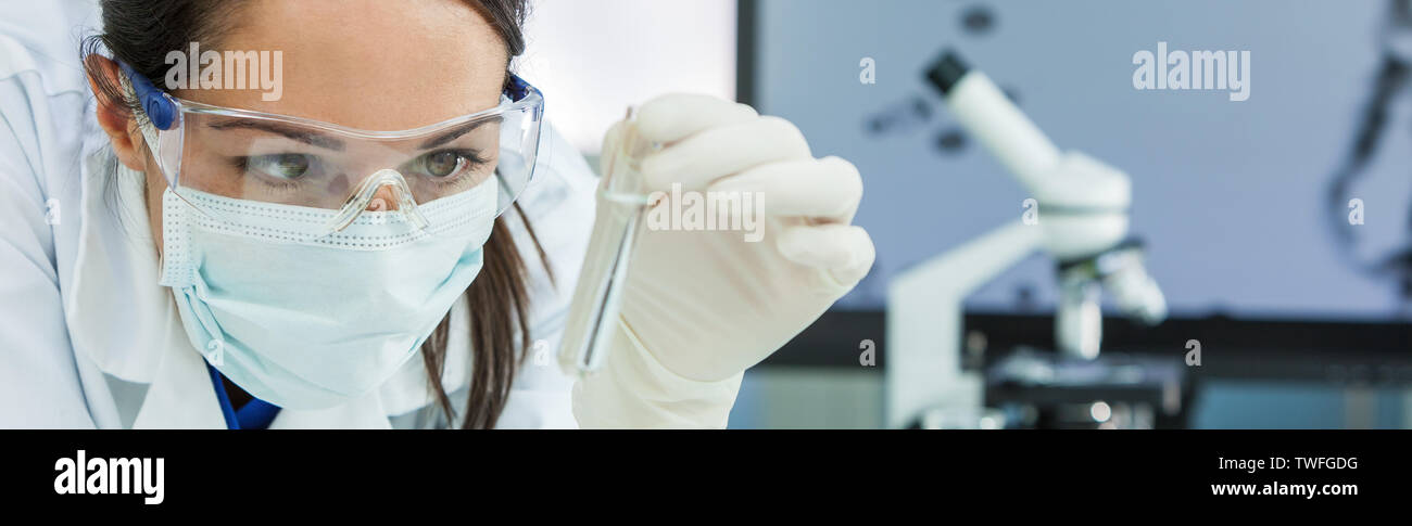 Panoramic web banner female medical or research scientist or doctor ...