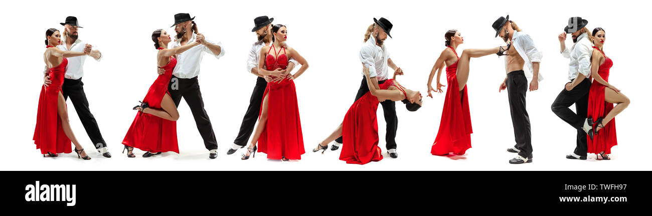 Elegance Latino dancers on white studio background. Beautiful and ...