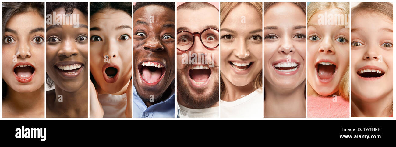 Close up portrait of young people. The human emotions, facial ...
